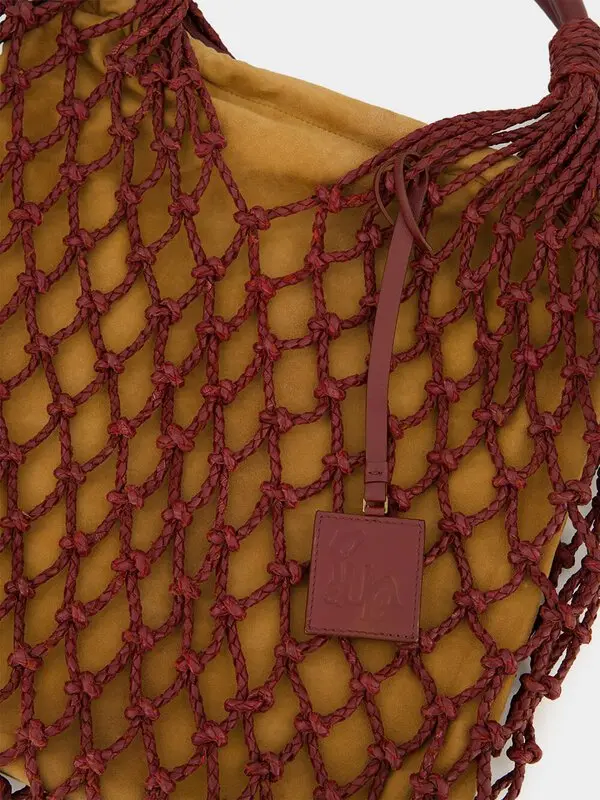 PAULA Big Marble Coffee Bean Leather Macramé Maxi Tote - Brown