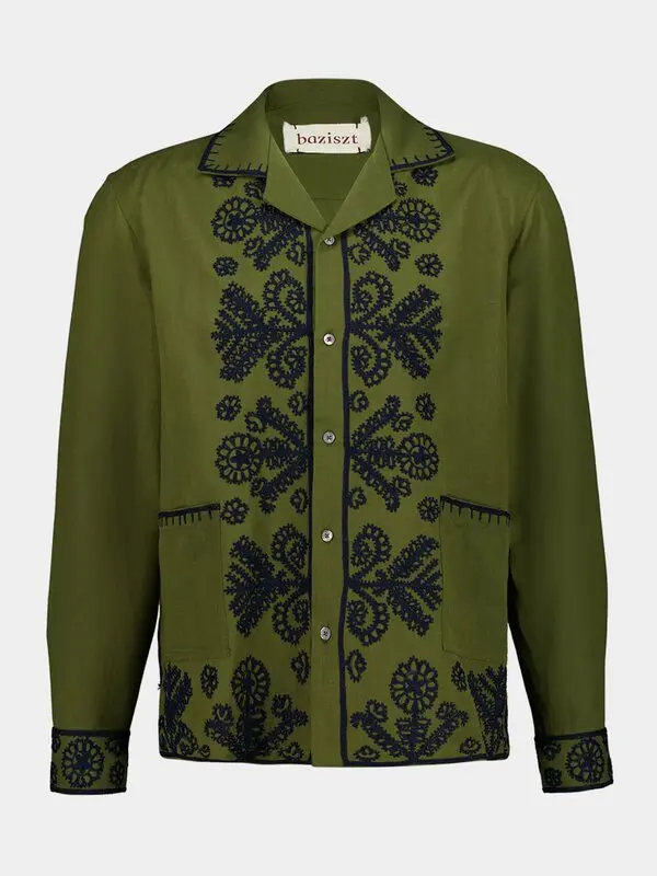 BAZISZT Khaki Fougère Cotton Shirt