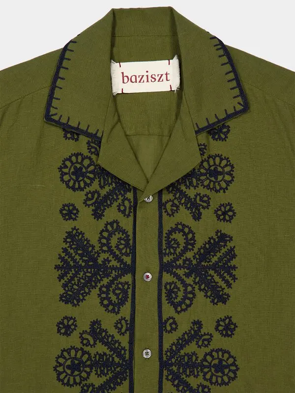 BAZISZT Khaki Fougère Cotton Shirt