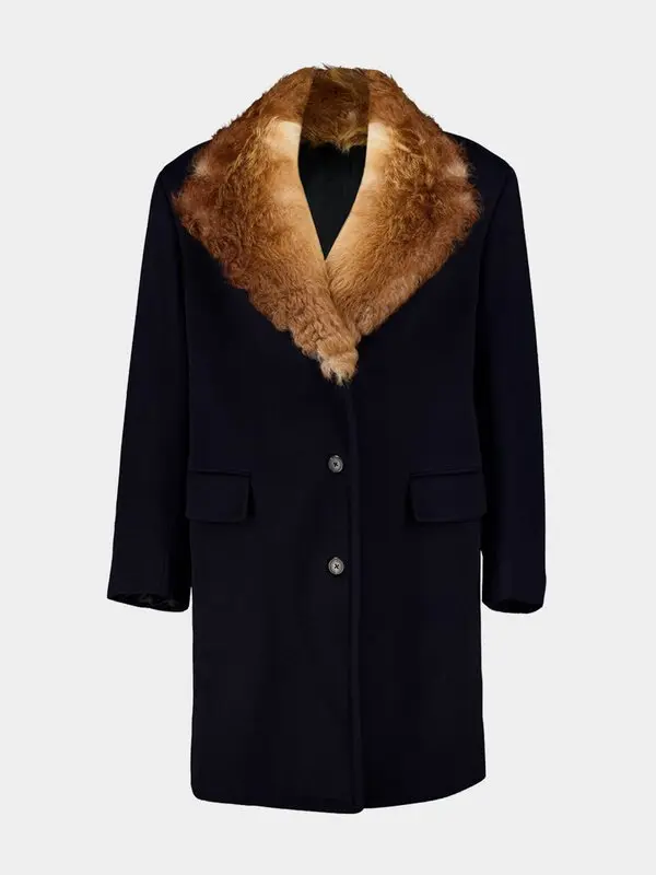 Prada Wool & Cashmere Single-breasted Coat With Shearling Collar