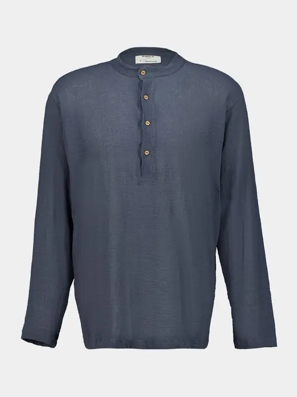Spiritum Tulum Indigo Cotton Gauze Shirt With Buttons - Blue