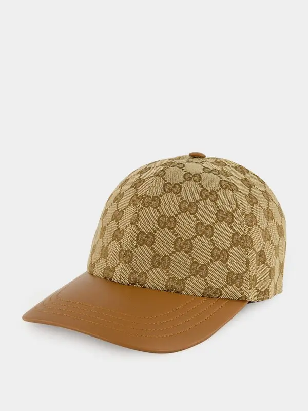Gucci Gg Canvas Baseball Cap With Leather Trim - Brown