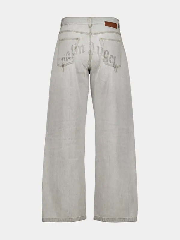 Palm Angels Light Loose Fit Jeans With Curved Logo