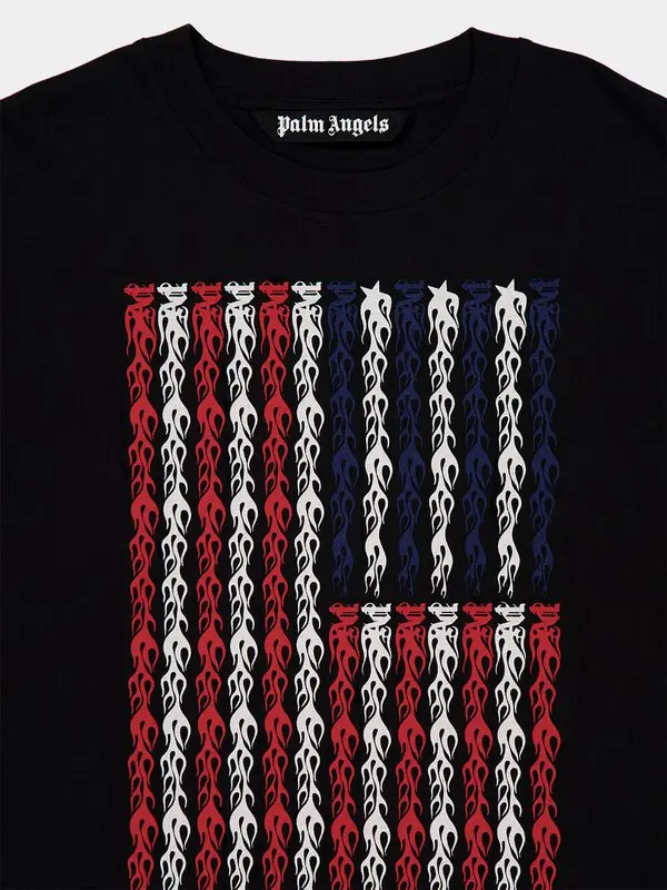 Palm Angels Black Flames Flag T-shirt