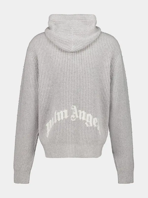 Palm Angels Melange Hooded Wool Knit Sweatshirt - Grey
