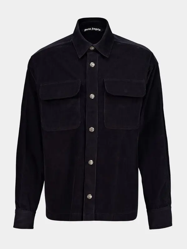 Palm Angels Cord Overshirt With Classic Logo - Black