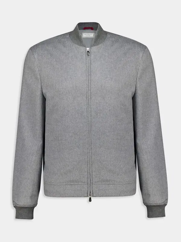Brunello Cucinelli Cashmere Flannel Bomber Jacket - Grey