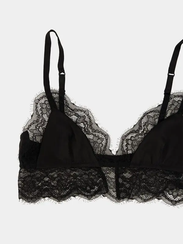 Dolce & Gabbana Satin Lace Soft-cup Bralette - Black
