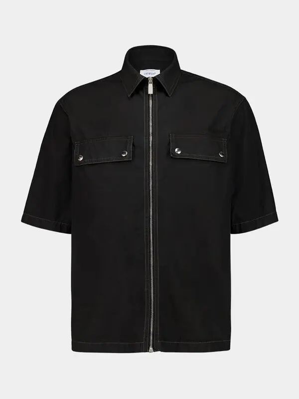 Off-White Black Short-sleeve Arrow Zip Cotton Shirt