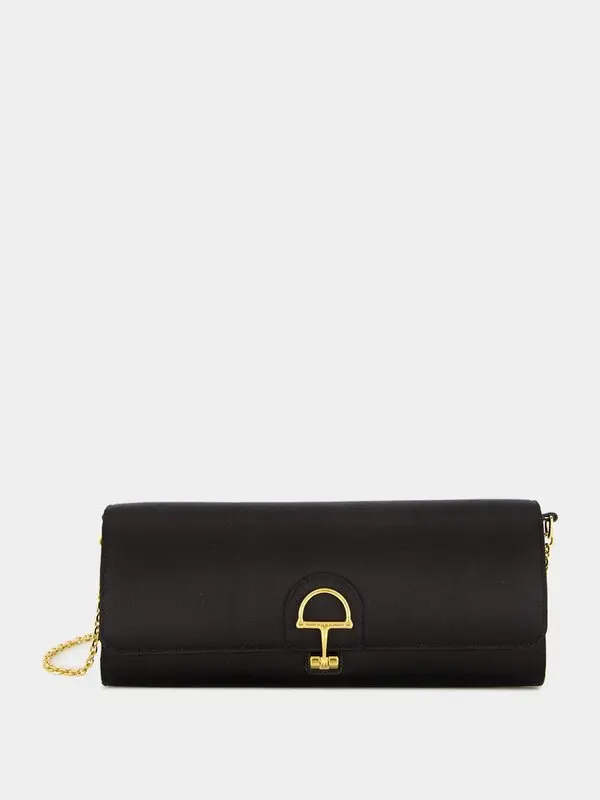 Gucci Silk Satin 73 Clutch With Horsebit - Black