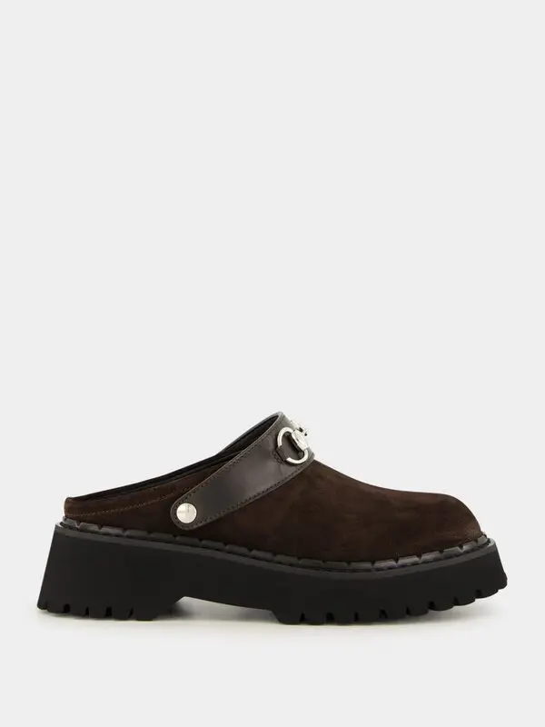 Gucci Suede Mule With Horsebit Detail - Brown
