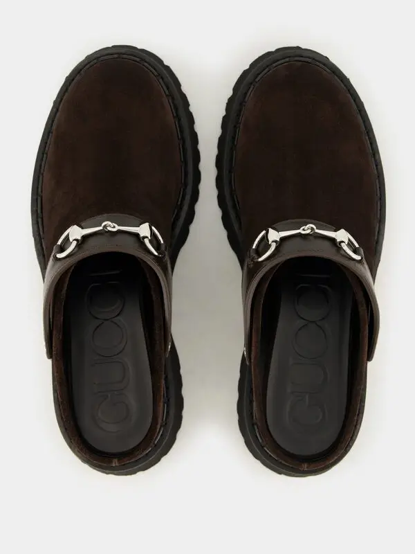 Gucci Suede Mule With Horsebit Detail - Brown