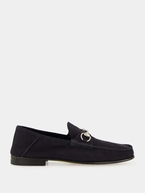 Gucci Nabuk Leather Horsebit Moccasins - Blue