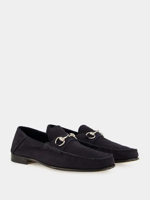 Gucci Nabuk Leather Horsebit Moccasins - Blue