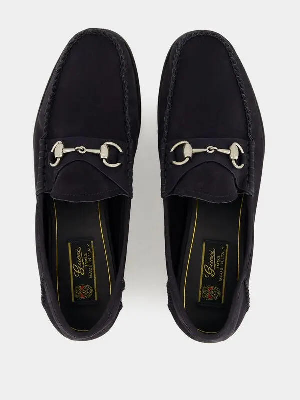 Gucci Nabuk Leather Horsebit Moccasins - Blue