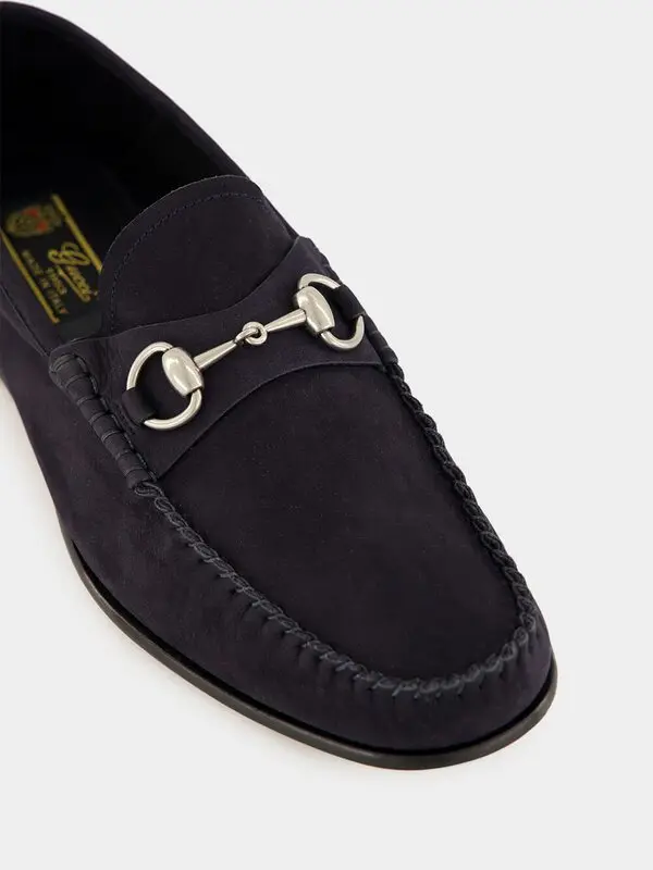 Gucci Nabuk Leather Horsebit Moccasins - Blue