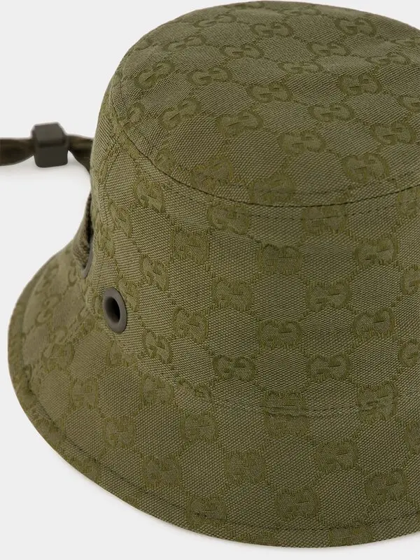 Gucci Gg Canvas Bucket Hat With Tie - Green