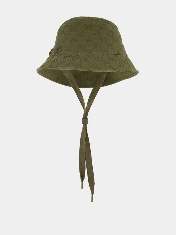 Gucci Gg Canvas Bucket Hat With Tie - Green