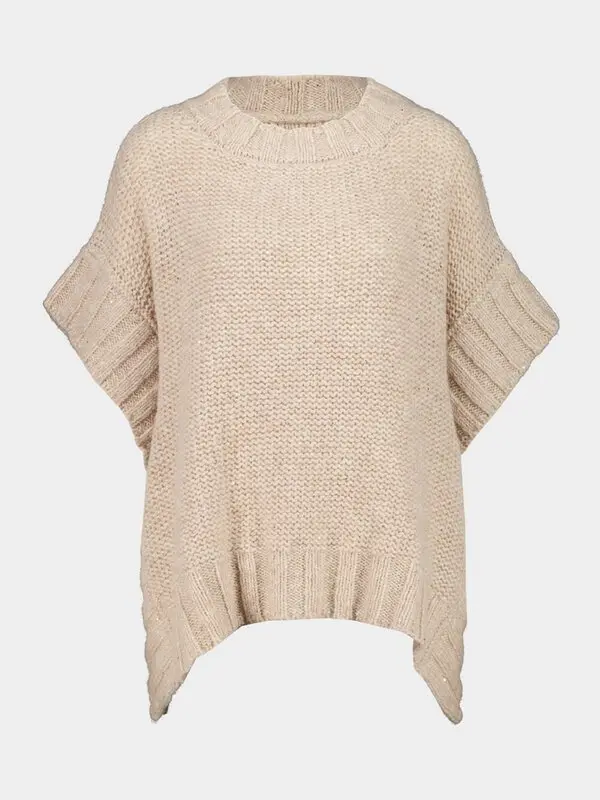 120% Lino Cashmere Blend Poncho Top - Beige