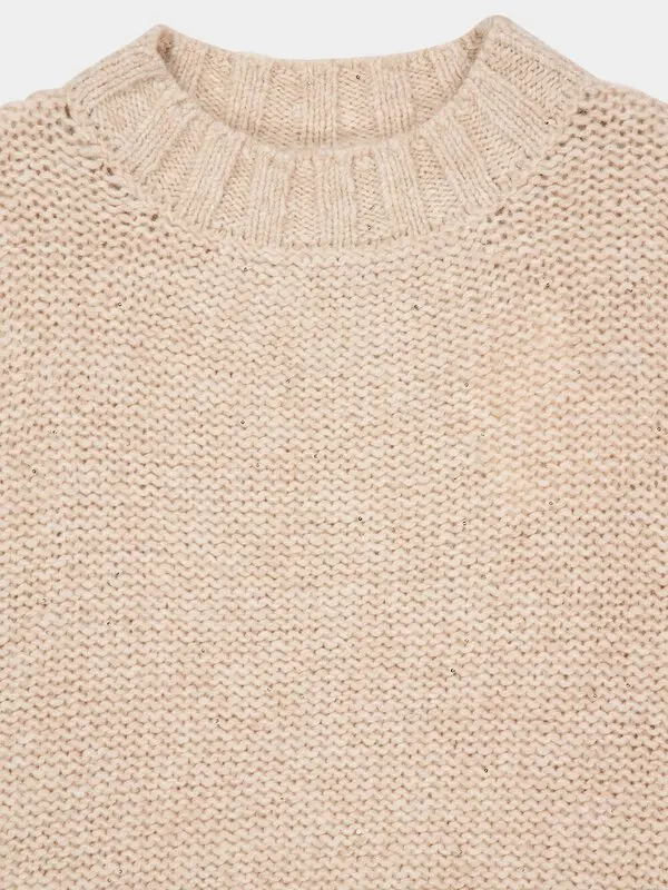 120% Lino Cashmere Blend Poncho Top - Beige