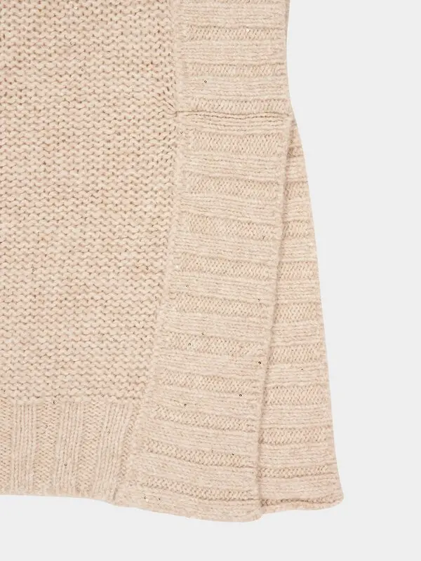 120% Lino Cashmere Blend Poncho Top - Beige