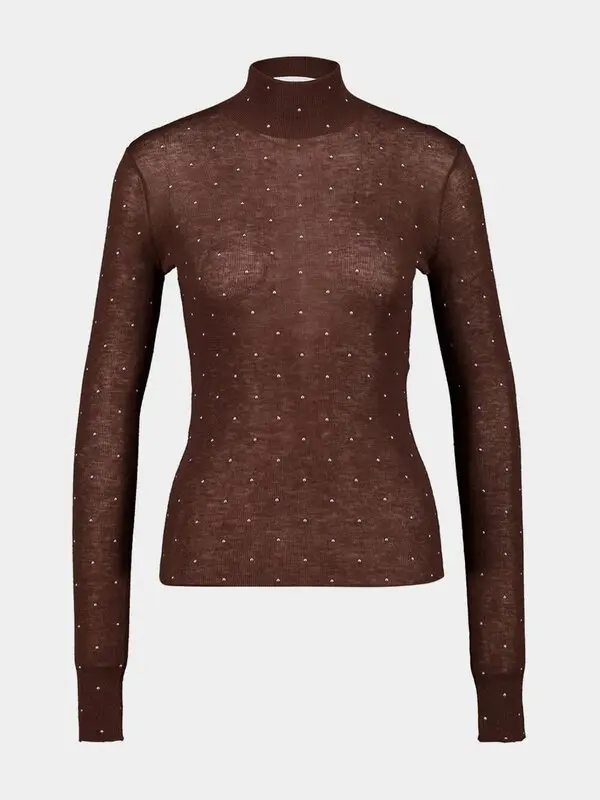 Rabanne Wool Studded Turtleneck Top - Brown