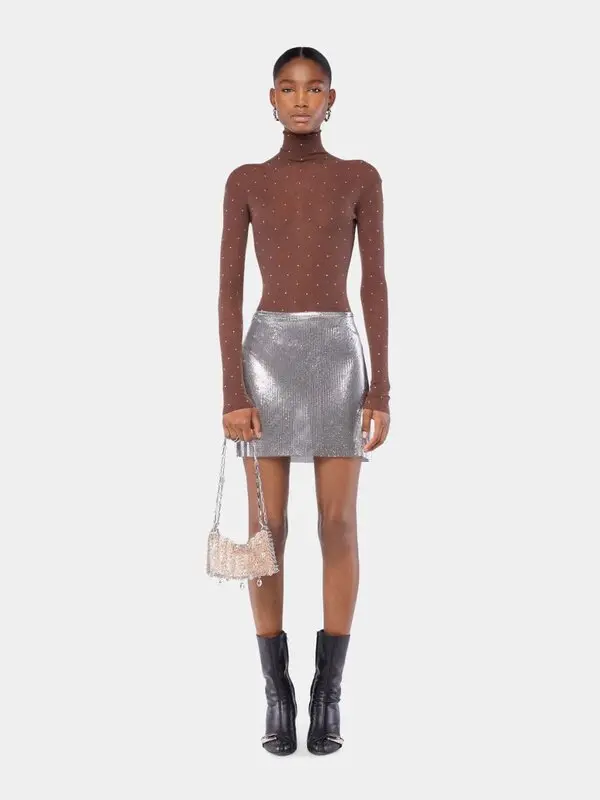 Rabanne Wool Studded Turtleneck Top - Brown