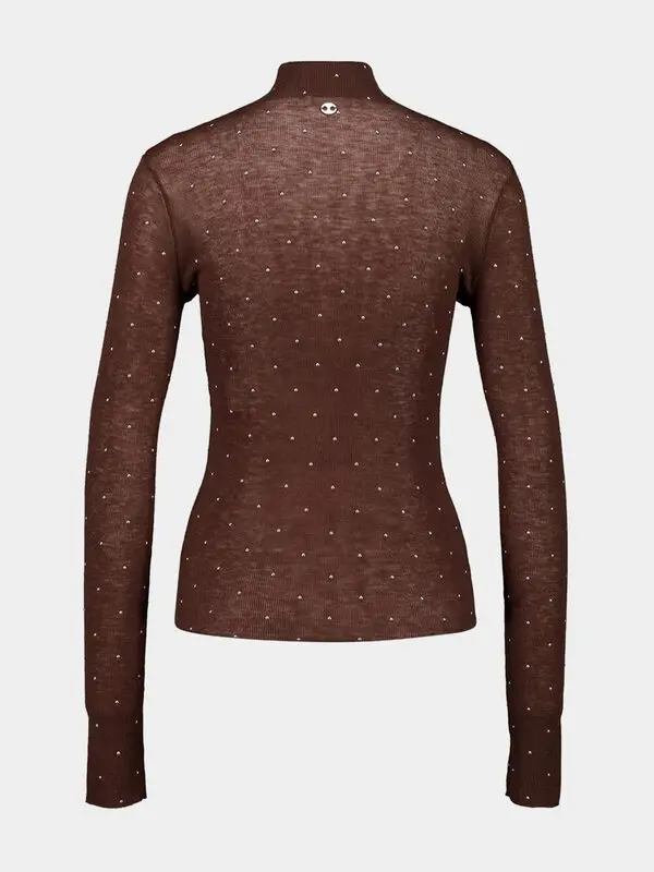 Rabanne Wool Studded Turtleneck Top - Brown