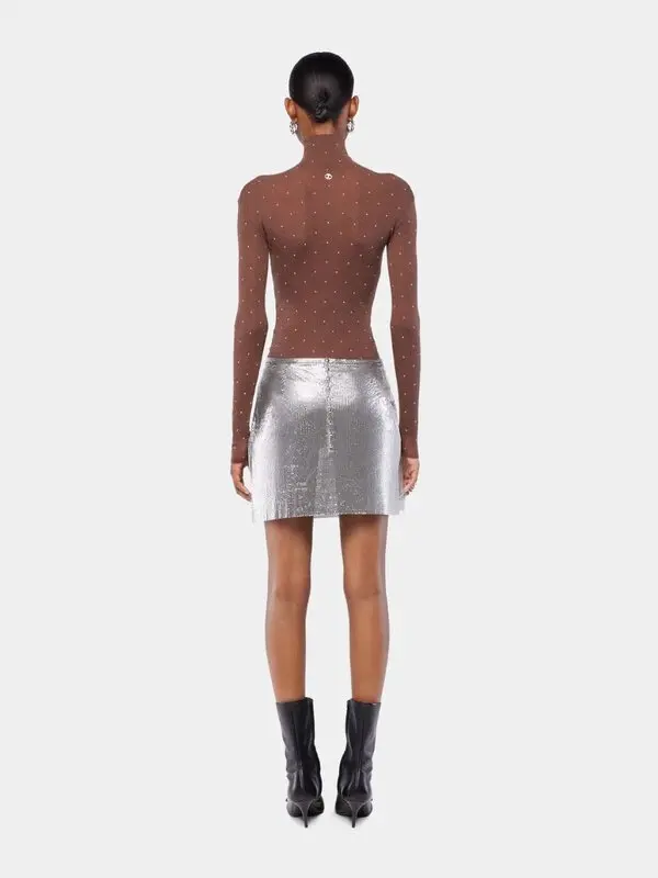 Rabanne Wool Studded Turtleneck Top - Brown