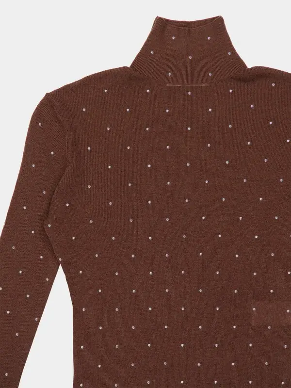 Rabanne Wool Studded Turtleneck Top - Brown