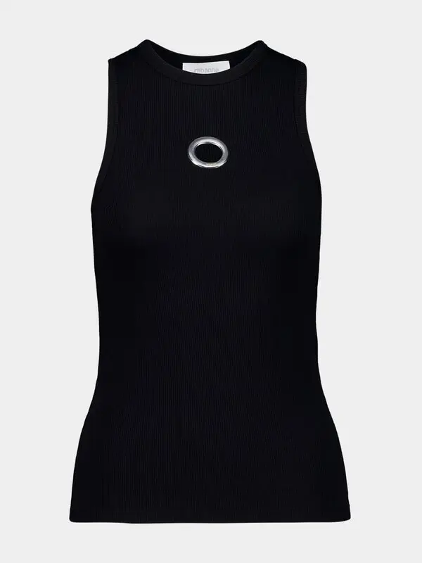 Rabanne Cotton Jersey Tank Top With Eyelet Detail - Black