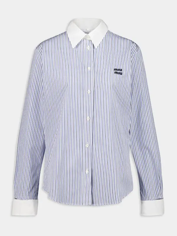 Miu Miu Striped Cotton Poplin Shirt With Contrast Collar - Blue