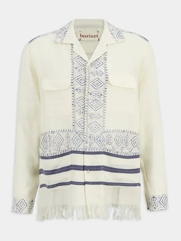 BAZISZT Off-white And Talilo Embroidered Shirt - Blue