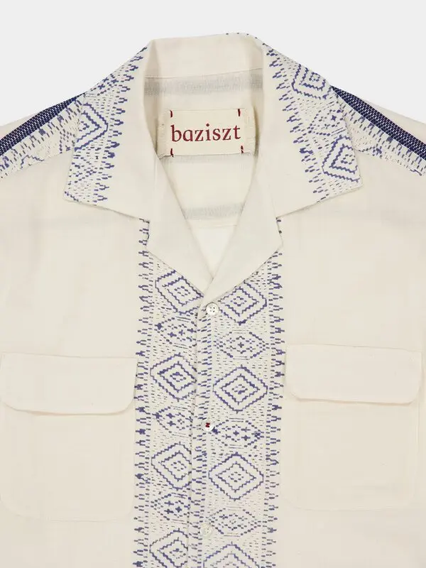 BAZISZT Off-white And Talilo Embroidered Shirt - Blue