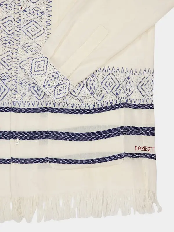 BAZISZT Off-white And Talilo Embroidered Shirt - Blue