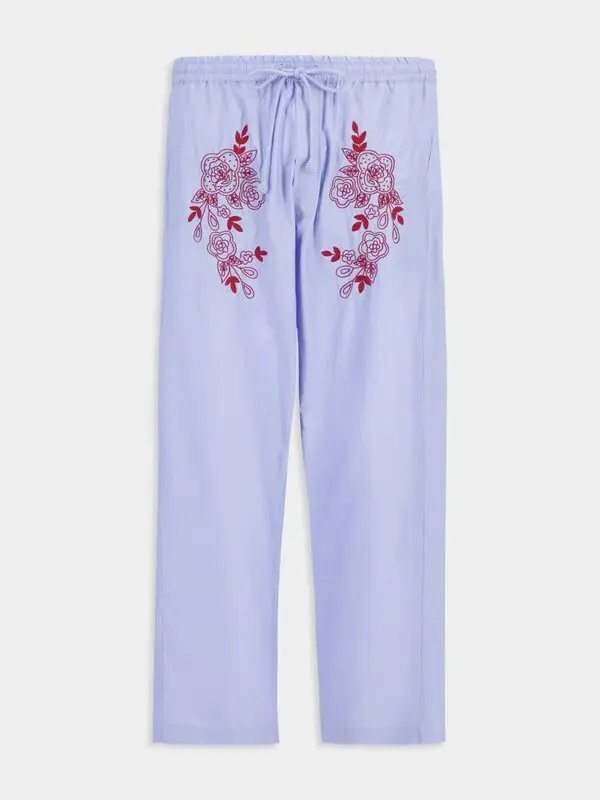 BAZISZT Floral Embroidered Pants - Blue