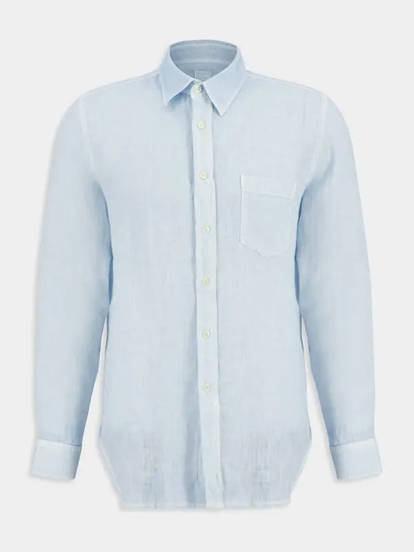 120% Lino Sea Soft Linen Shirt With Pocket - Blue