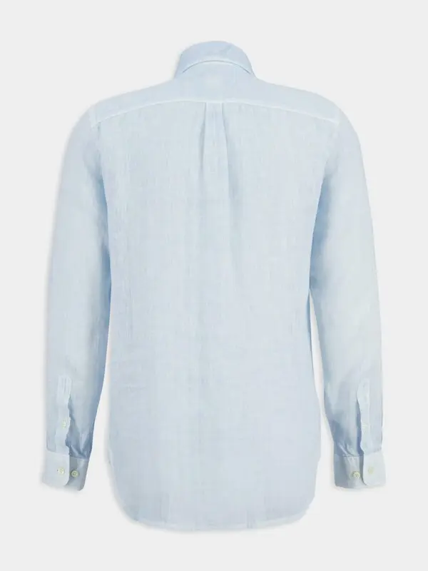 120% Lino Sea Soft Linen Shirt With Pocket - Blue