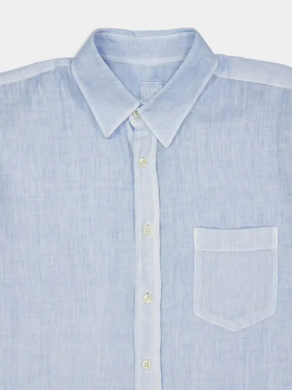 120% Lino Sea Soft Linen Shirt With Pocket - Blue