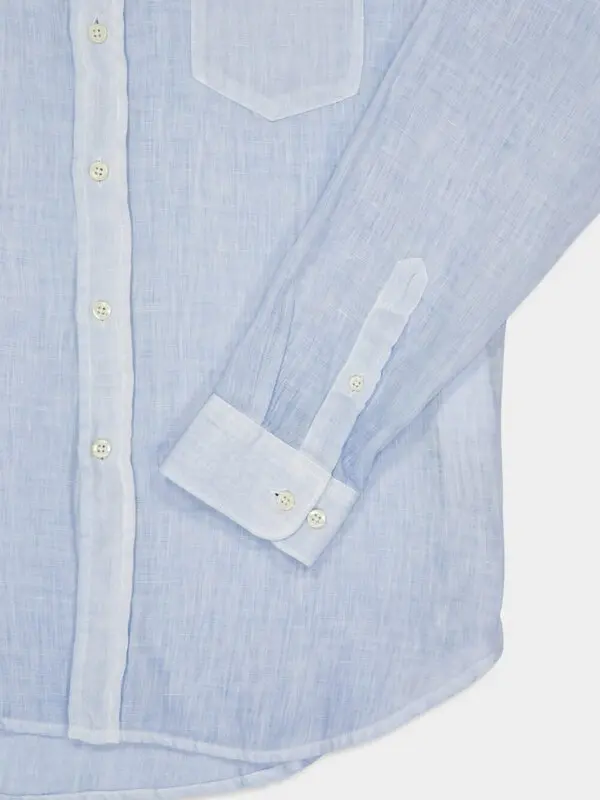 120% Lino Sea Soft Linen Shirt With Pocket - Blue