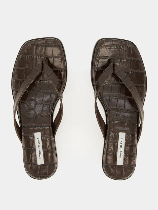 EMME PARSONS Espresso Croc Meta Thong Sandals - Brown