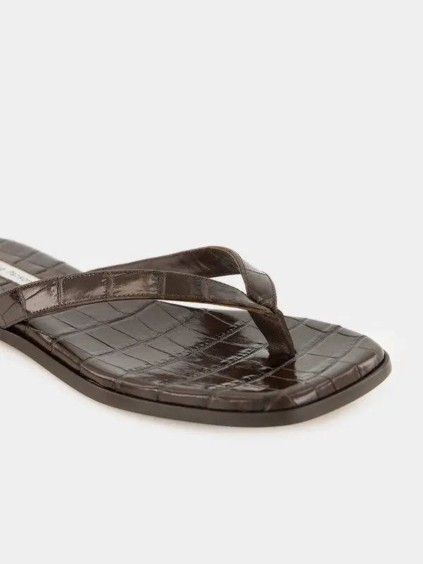EMME PARSONS Espresso Croc Meta Thong Sandals - Brown