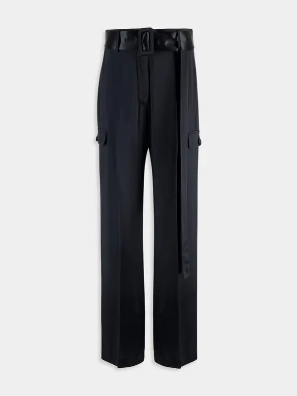 FERRAGAMO Satin Straight-leg Trousers - Black