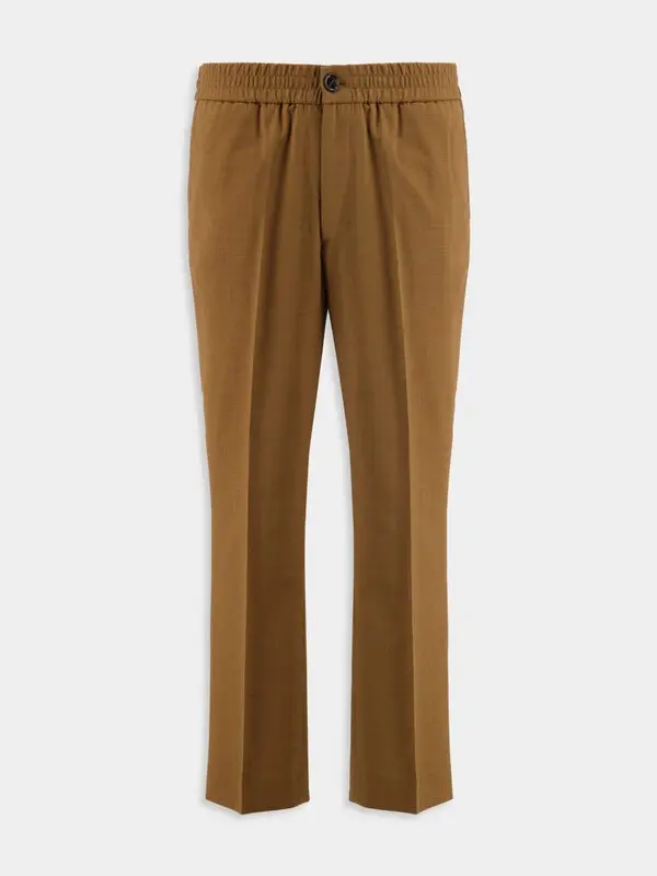 Ami Wool Flannel Elasticated Waist Trousers - Brown