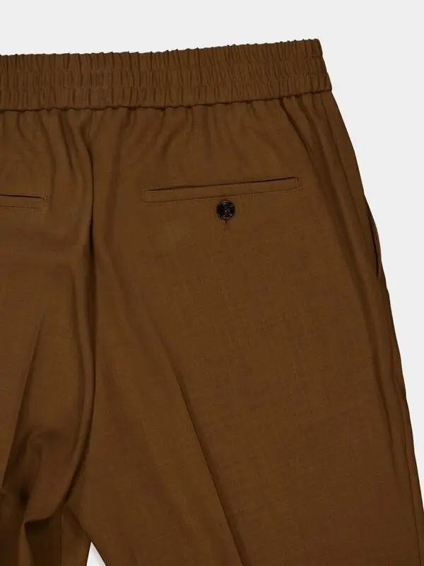 AMI Paris Wool Flannel Elasticated Waist Trousers - Brown