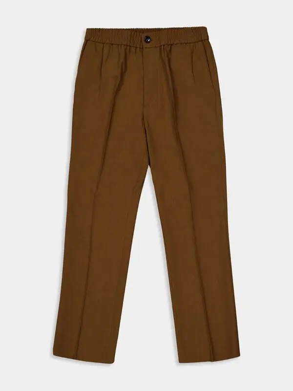 AMI Paris Wool Flannel Elasticated Waist Trousers - Brown