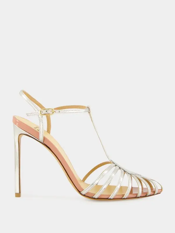 FRANCESCO RUSSO Cage Sandals In Mirrored Leather - Silver
