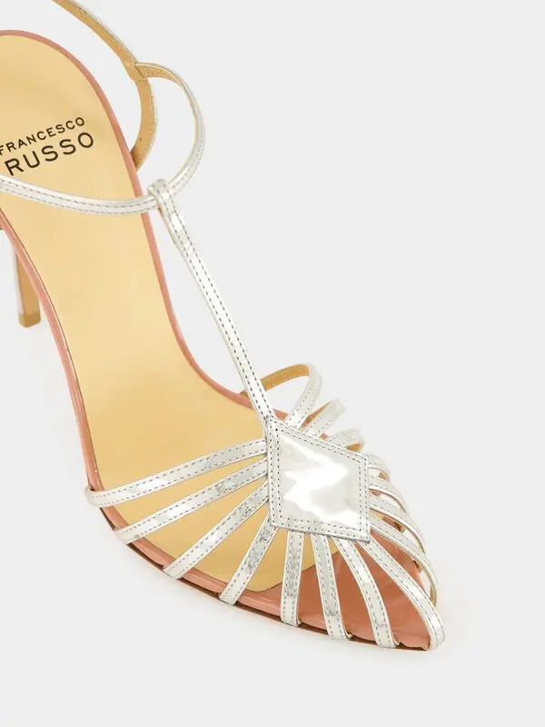 FRANCESCO RUSSO Cage Sandals In Mirrored Leather