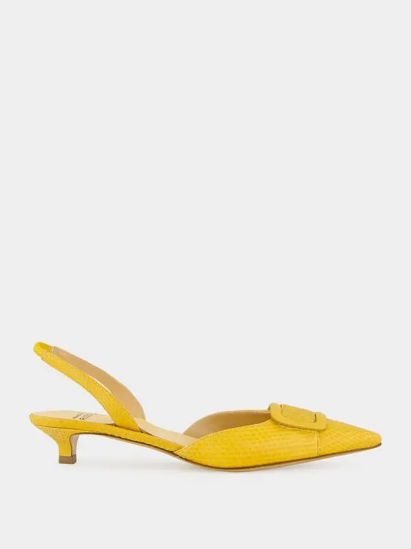 FRANCESCO RUSSO Honey Kitten Heels Chalk Watersnake Leather - Yellow