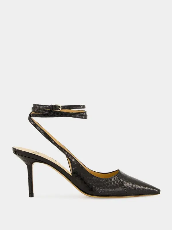 FRANCESCO RUSSO Ankle-strap Watersnake Leather Slingback Pumps - Black